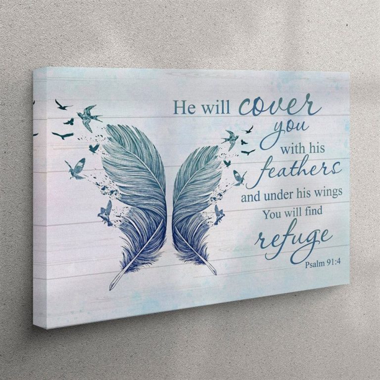 He Will Cover You With His Feathers Psalm 914 Bible Verse Canvas Wall ...