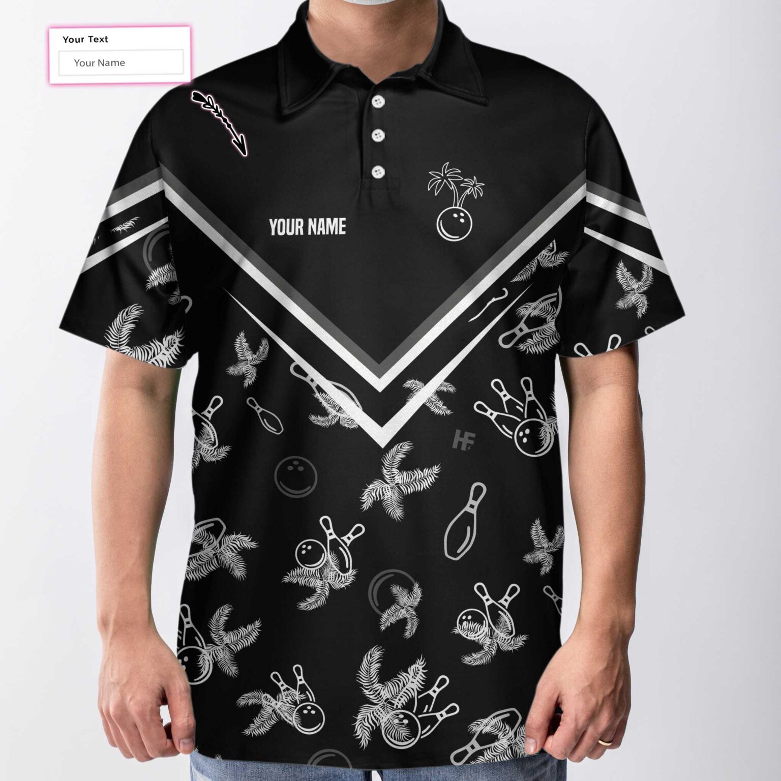 Personalized Bowling And Tree Pattern Polo Shirt - Bowling Men Polo ...