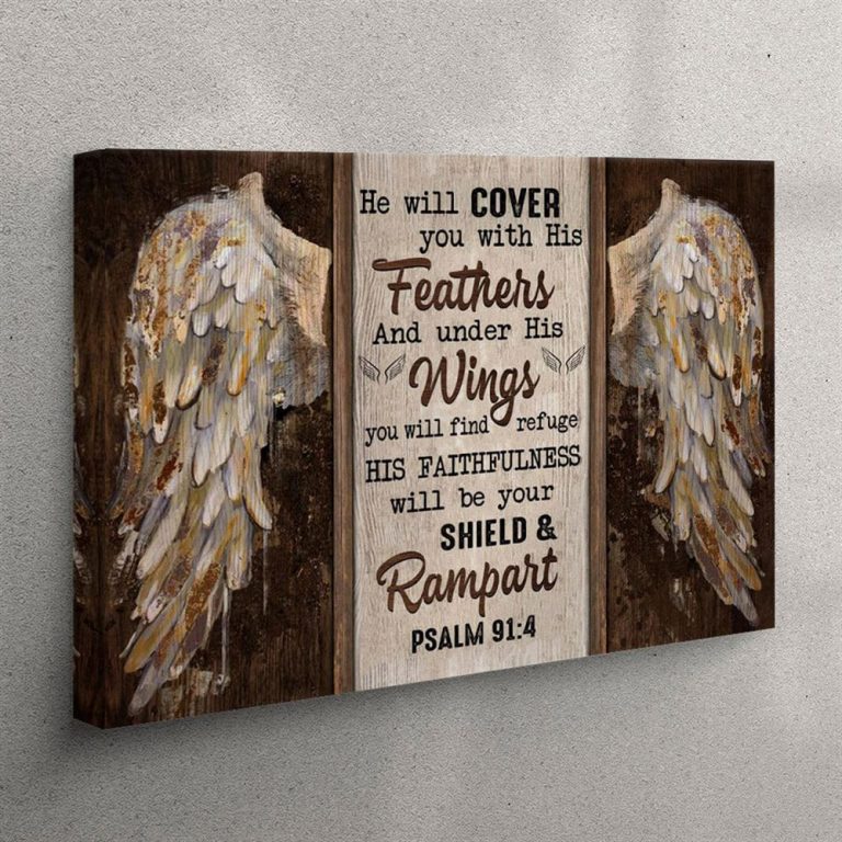 Psalm 914 He Will Cover You With His Feathers Canvas Wall Art - Bible ...