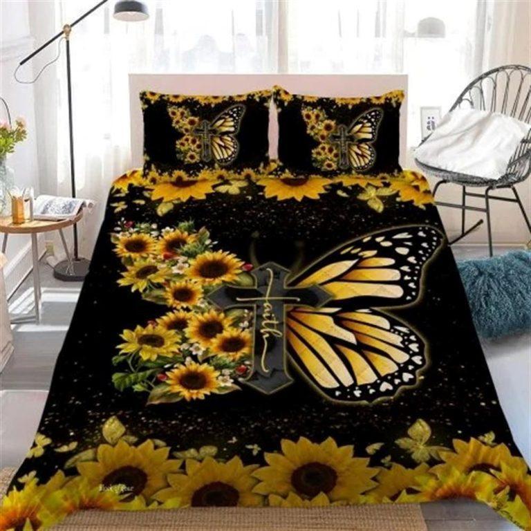 Faith Jesus Christ Butterfly Sunflower Quilt Bedding Set - Christian ...