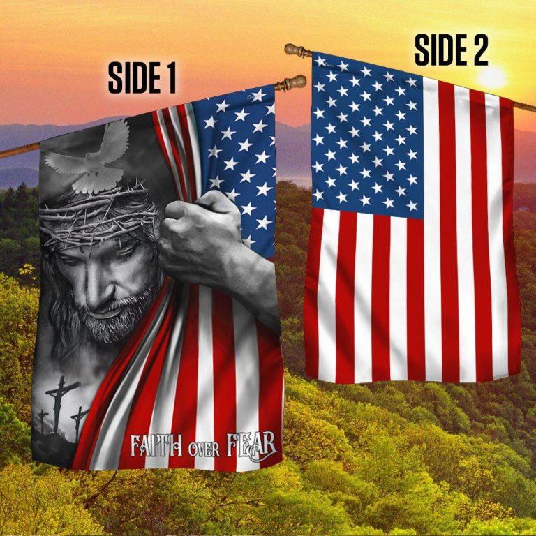 Jesus American Flag Faith Over Fear God Jesus Two-Sided Flag ...