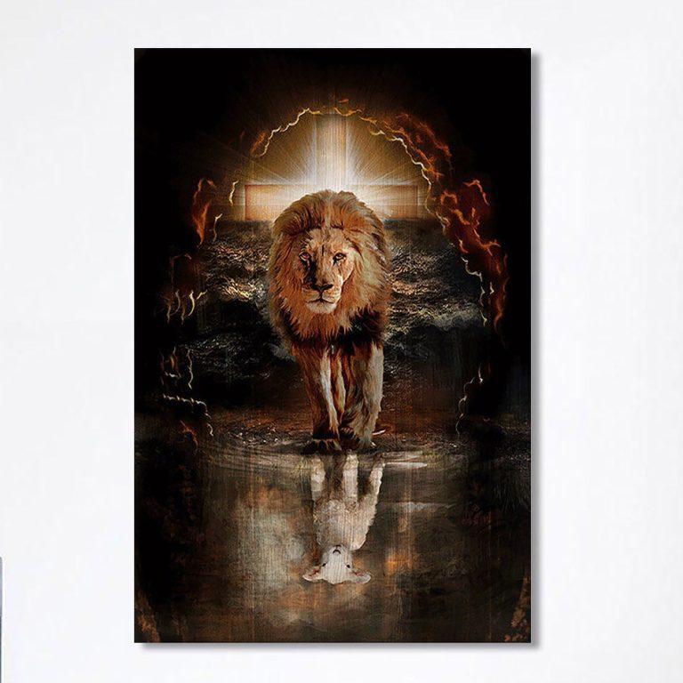 Lion White Lamb Cross On Tomb Canvas - Christian Wall Art Canvas ...