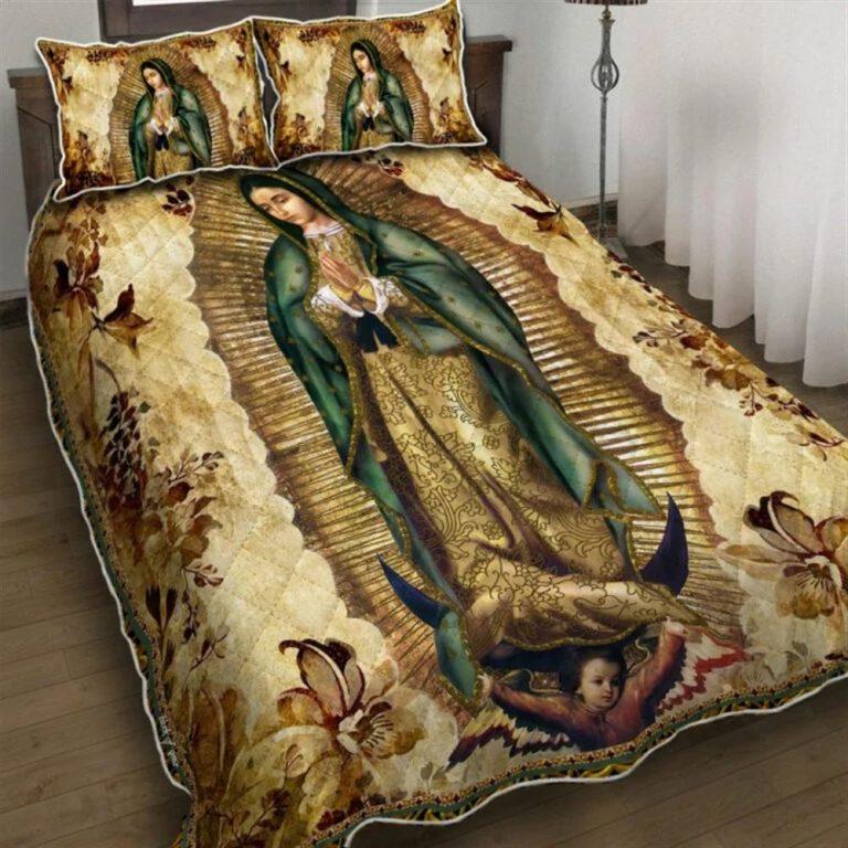 Mother Mary Roses Christian Quilt Bedding Set - Christian Gift For ...