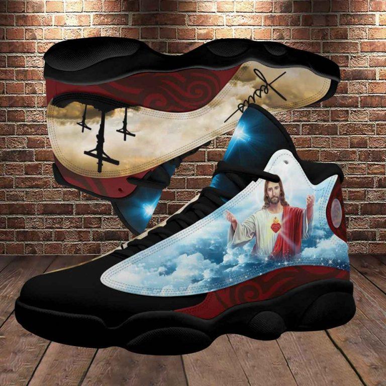 Christian Basketball Shoes, Cross Jesus Portrait Art With Heart ...
