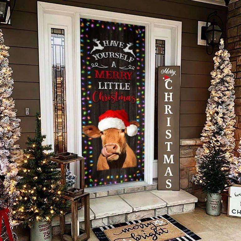 Christmas Farm Decor, Cow Cattle Door Cover Have Yourself A Merry ...