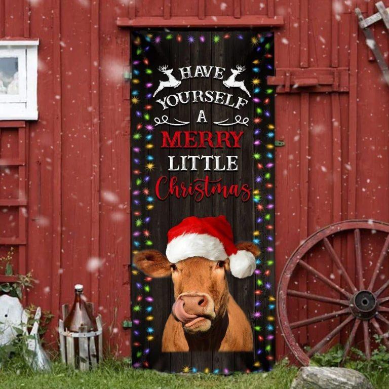 Christmas Farm Decor, Cow Cattle Door Cover Have Yourself A Merry ...