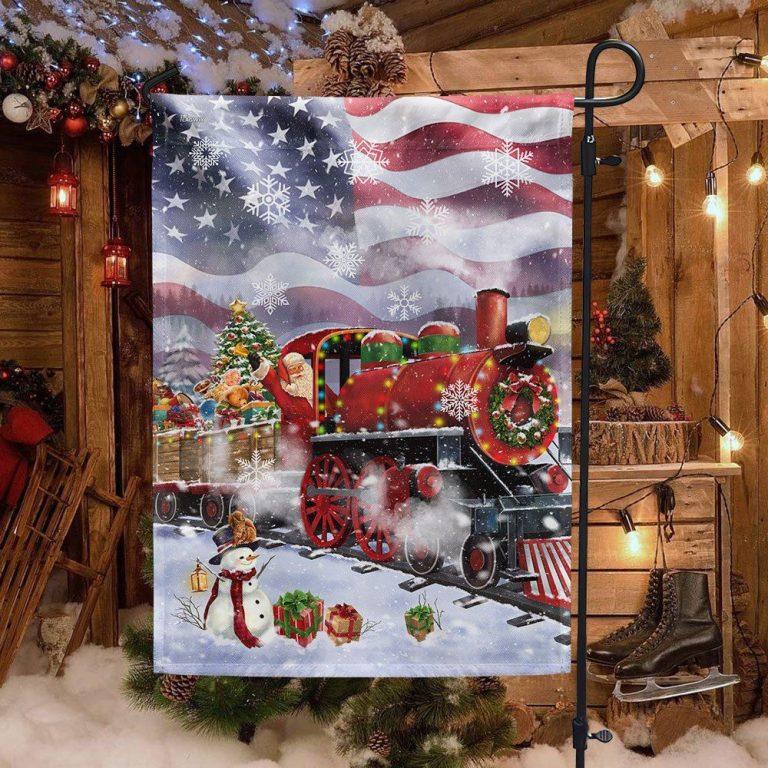 Christmas Flag, Santa Claus On the Christmas Train American Flag ...