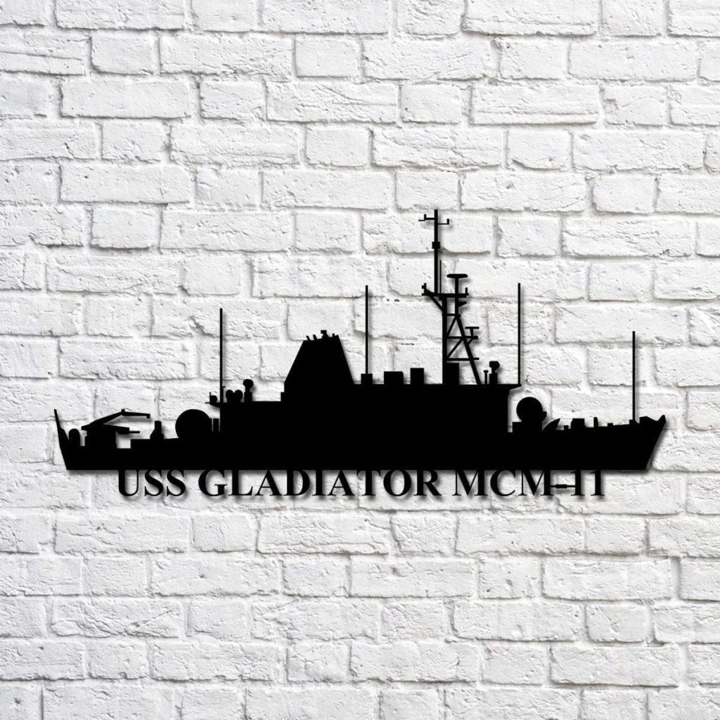 Us Navy Metal Sign, Veteran Signs, Uss Gladiator Mcm11 Navy Ship Metal ...