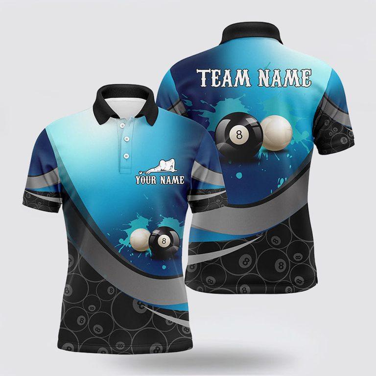 Billiard Polo Shirts, 8 Ball And Cue Ball Pool Blue 3D Polo Shirts ...