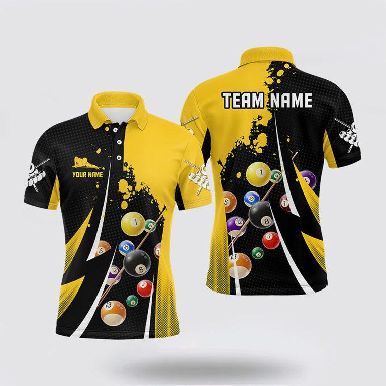 Billiard Polo Shirts, Billiard Balls 3D Print Black Yellow Billiard ...