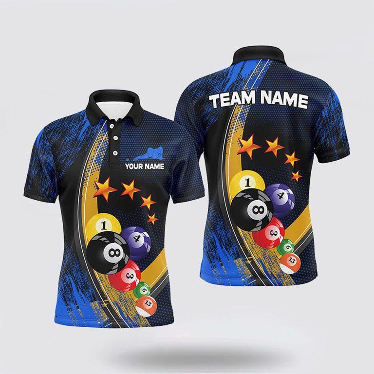 Billiard Polo Shirts, Blue Billiard Balls 3D Billiard Men Polo Shirts ...
