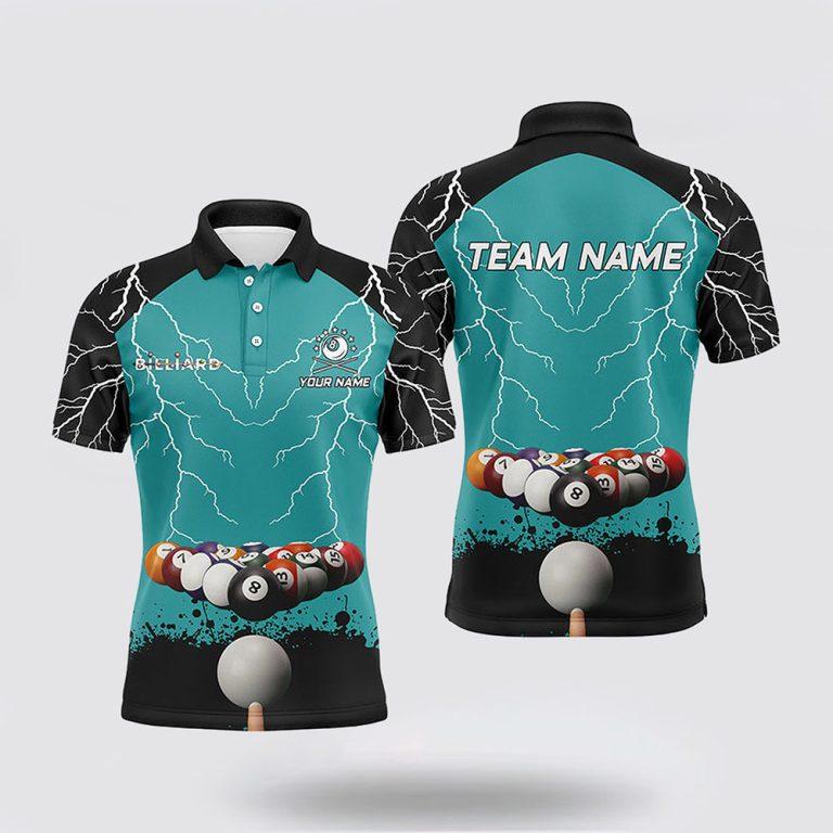 Billiard Polo Shirts, Green Lightning 8 Ball, Billiard Shirt Designs ...