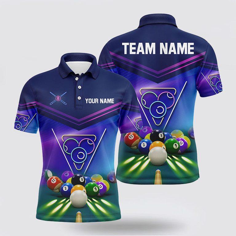 Billiard Polo Shirts, Neon Light Billiard Balls Pool Name Pool Shirts ...