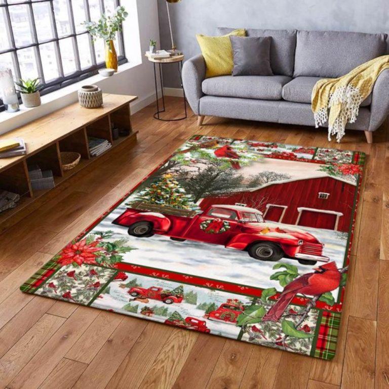 Christmas Rugs, Christmas Area Rugs, Barn Red Truck Christmas Rug ...