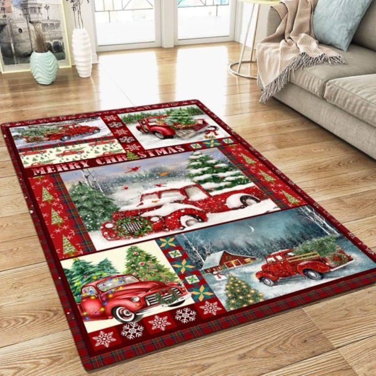 Christmas Rugs, Christmas Area Rugs, Barn Red Truck Christmas Rug ...