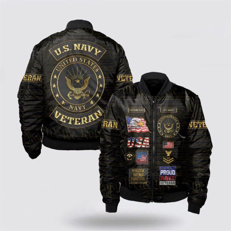 Navy Bomber Jacket, Custom Name Rank US Navy Veteran Bomber, Veteran ...