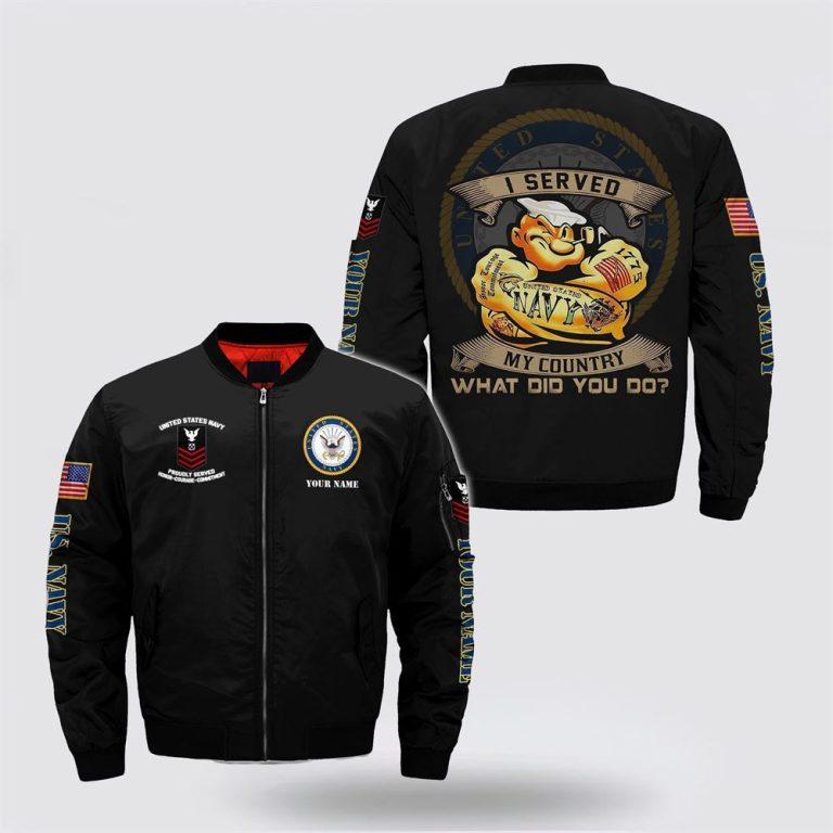 Navy Bomber Jacket, Personalized Name Rank US Navy I Served My Country ...