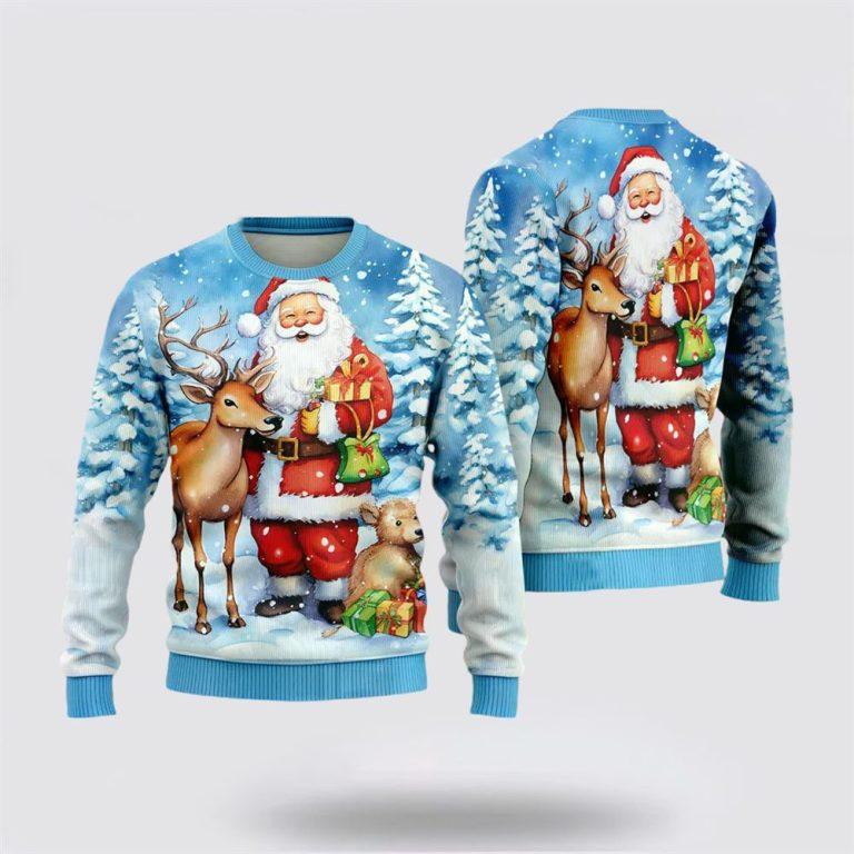 Santa Claus Sweater, Santa And Reindeer Ugly Christmas Sweaters, Funny ...
