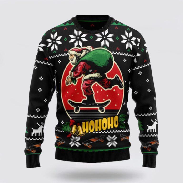 Santa Claus Sweater, Santa Claus Skateboard Ugly Sweater, Funny Santa ...