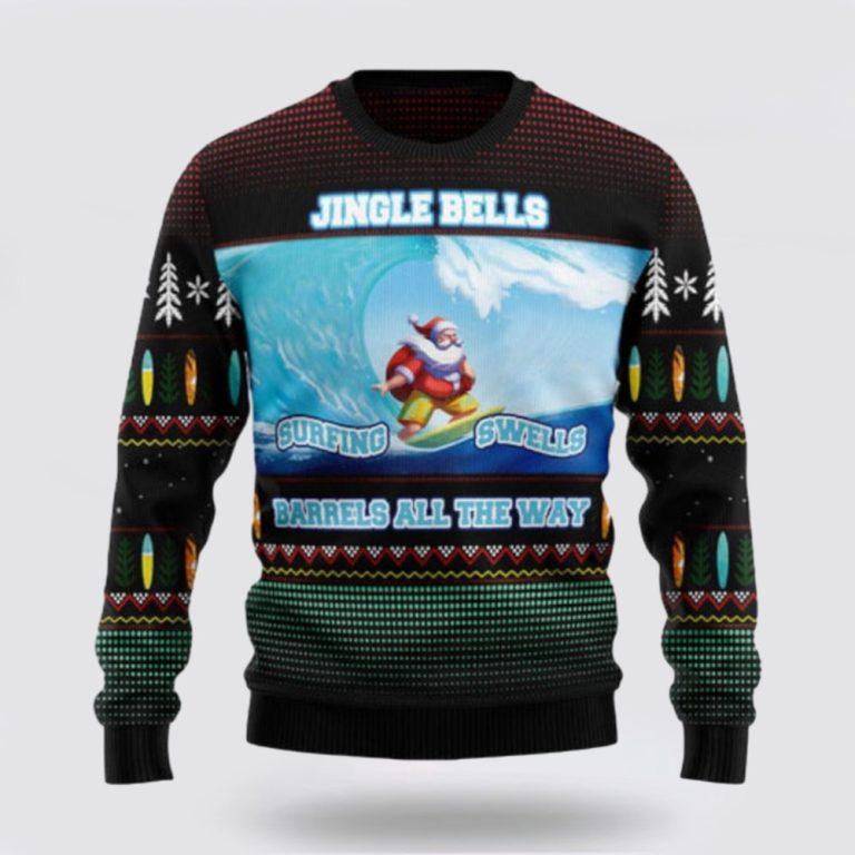 Santa Claus Sweater, Santa Claus Surfing Ugly Sweater, Funny Santa ...