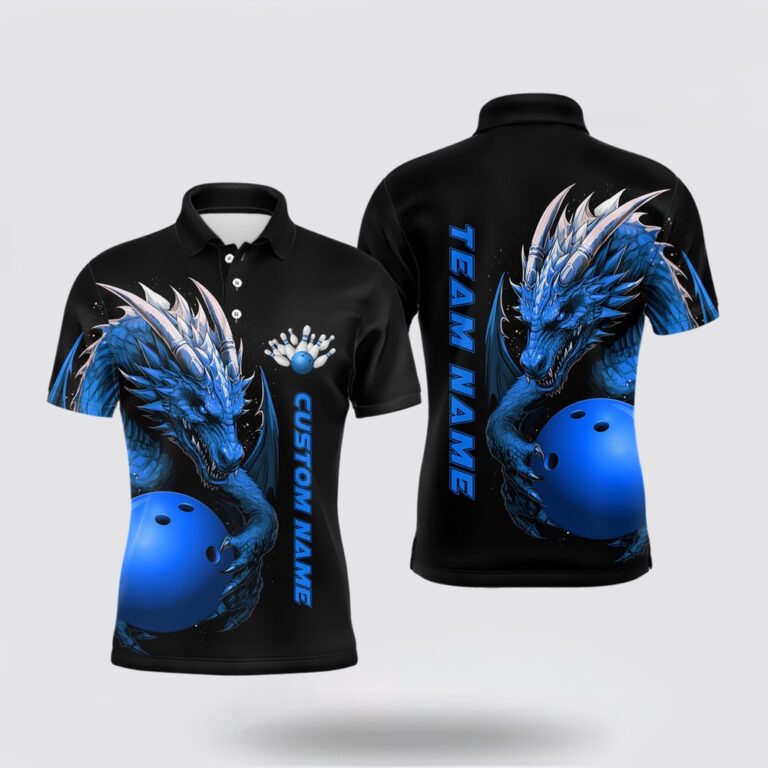Bowling Polo Shirt, Custom Blue Dragon Men Bowling Polo Shirts Team ...
