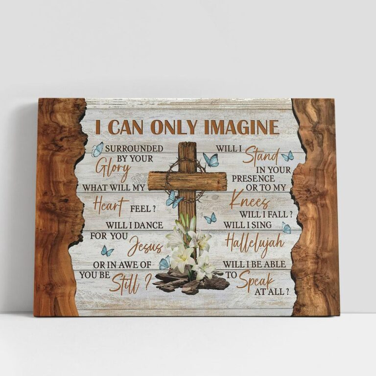 Christian Canvas Wall Art, I Can Only Imagine Cross Lilies Butterflies ...