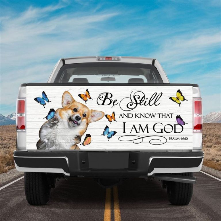 Jesus Tailgate Wrap, Cute Corgi Play With Butterflies Truck Tailgate ...
