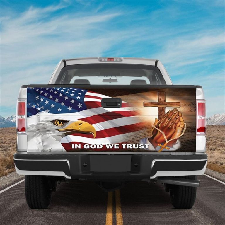 Jesus Tailgate Wrap, In God We Trust Jesus Christian American Flag ...