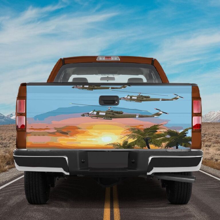 Veteran Tailgate Wrap, Helicopters Sunrise Across Beach Painting Tail ...