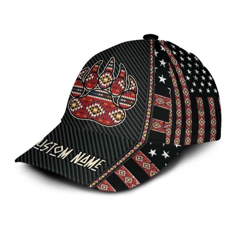 Native American Baseball Cap, Custom Name Bear'r Paw Brocade Native ...