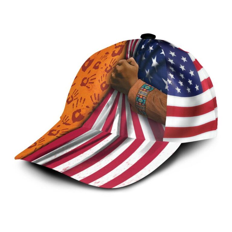 Native American Baseball Cap, Custom Name Red Hand Flags Native ...