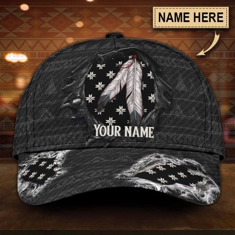 Native American Baseball Cap, Personalized Black Feathers Dream Native ...