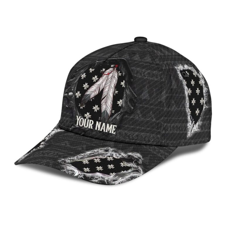 Native American Baseball Cap, Personalized Black Feathers Dream Native ...