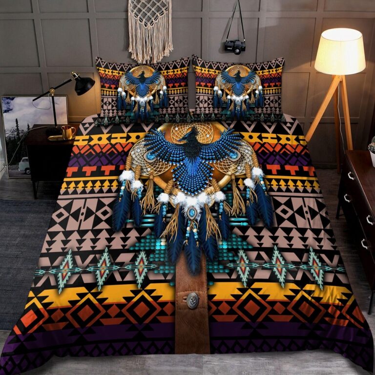 Native American Bedding Set, Beaded Bird Motifs Native American Bedding ...
