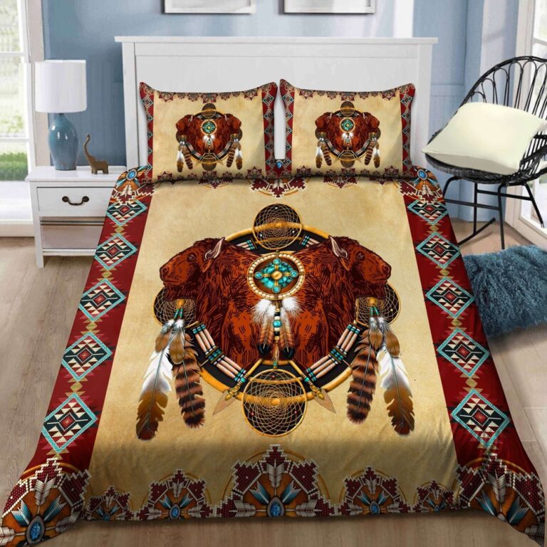 Native American Bedding Set, Bison Motifs Native American All Over ...