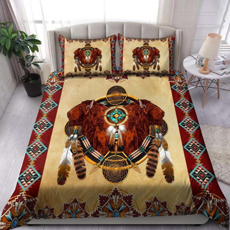 Native American Bedding Set, Bison Motifs Native American All Over ...