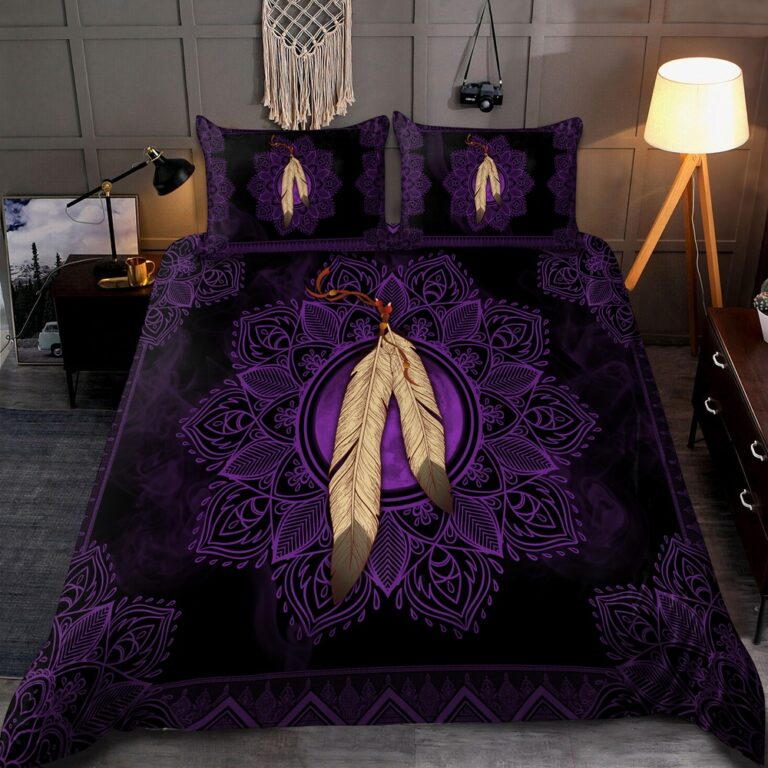 Native American Bedding Set, Feather Motifs Native American Bedding Set ...