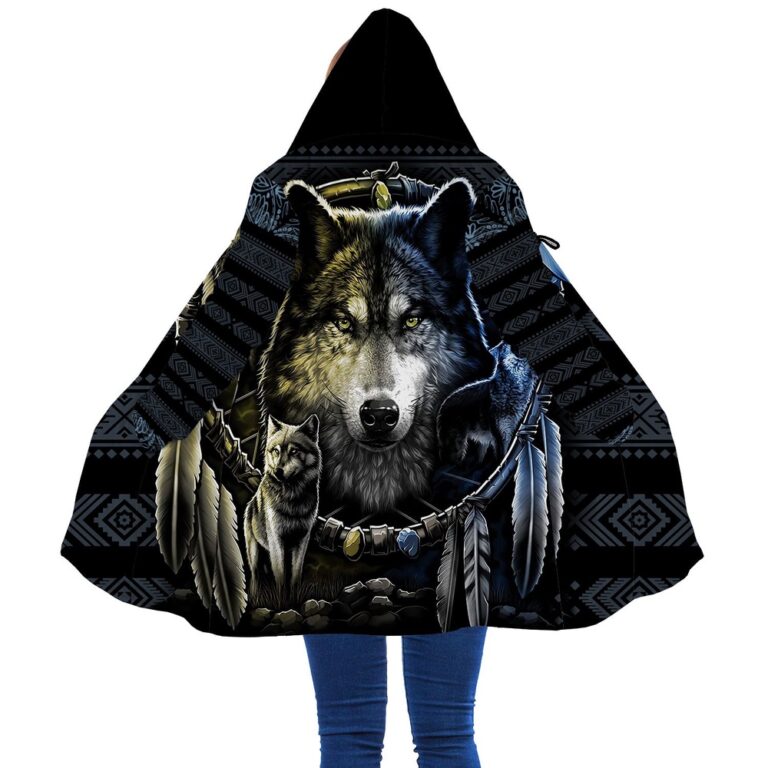 Native American Coat, Dreamcatcher Wofl Native American Hooded Cloak ...
