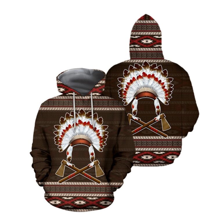 Native American Hoodie, Aboriginal Hat Motifs Native American 3D All ...