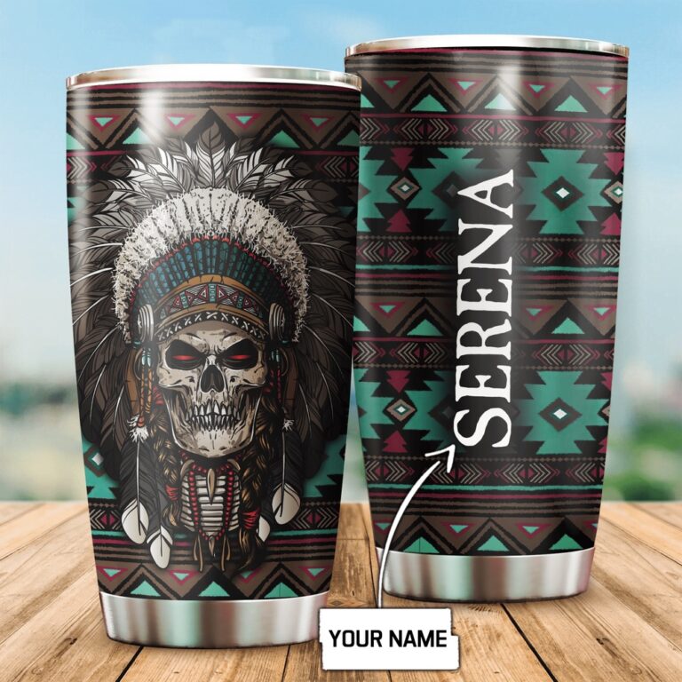 Native American Tumbler, Custom Name Aboriginal Skull Native American ...