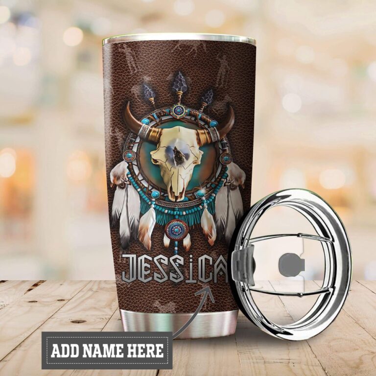 Native American Tumbler, Custom Name Cow Skull Dream Native American ...