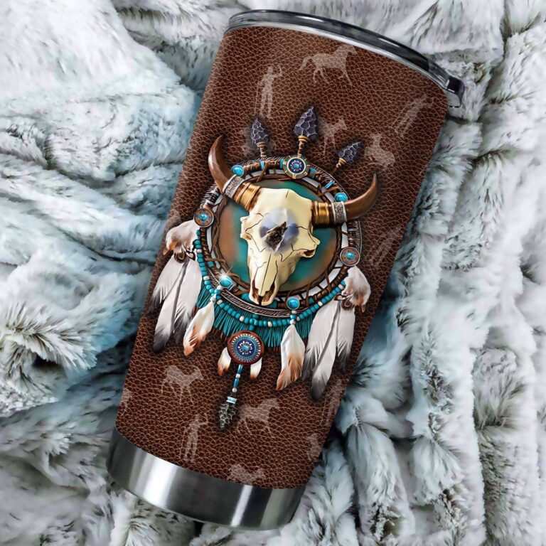 Native American Tumbler, Custom Name Cow Skull Dream Native American ...