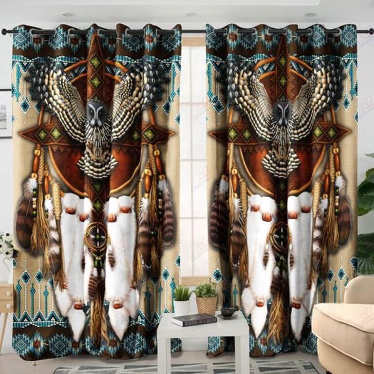 Native American Window Curtains, Owl FeathersNative American 3D All ...