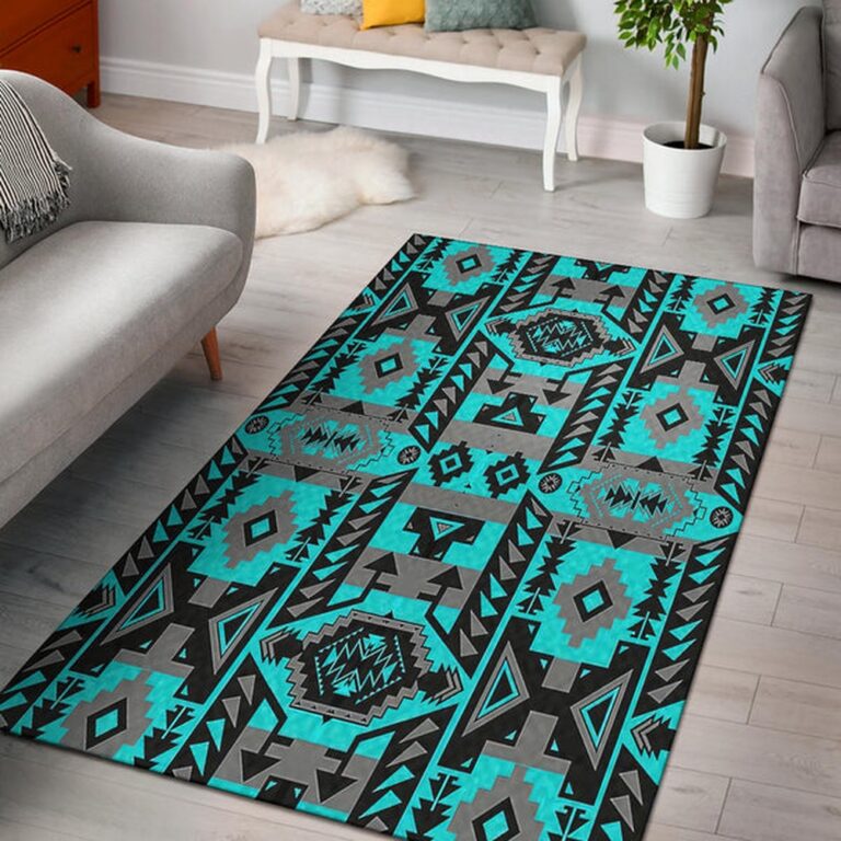Native American Rug, Native Rugs, Pattern Blue Native Area Rug - Excoolent