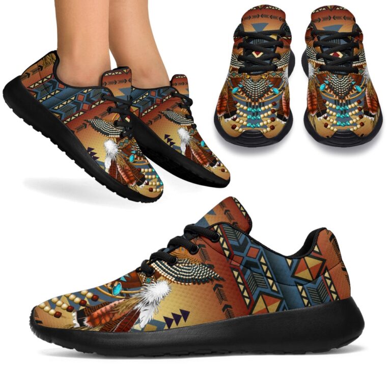 Native American Shoes, Southwest Blue Symbol Sport Sneakers - Excoolent