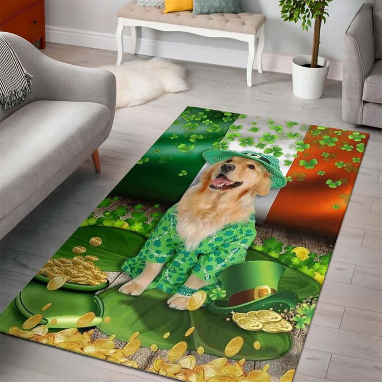 St Patricks Day Rug, Golden Retriever Rug - Excoolent