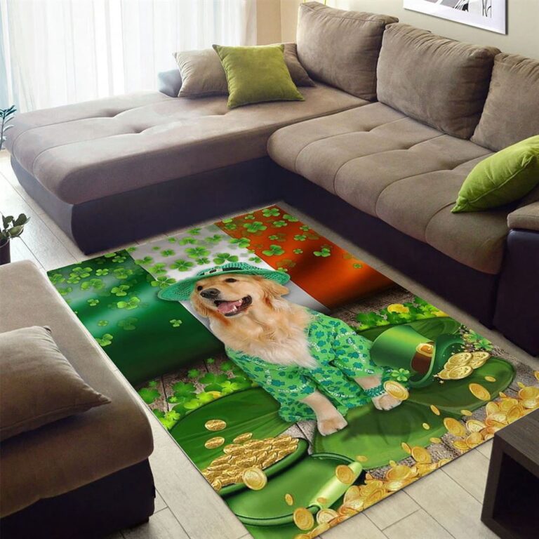 St Patricks Day Rug, Golden Retriever Rug - Excoolent