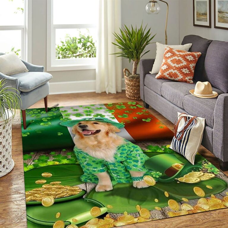 St Patricks Day Rug, Golden Retriever Rug - Excoolent