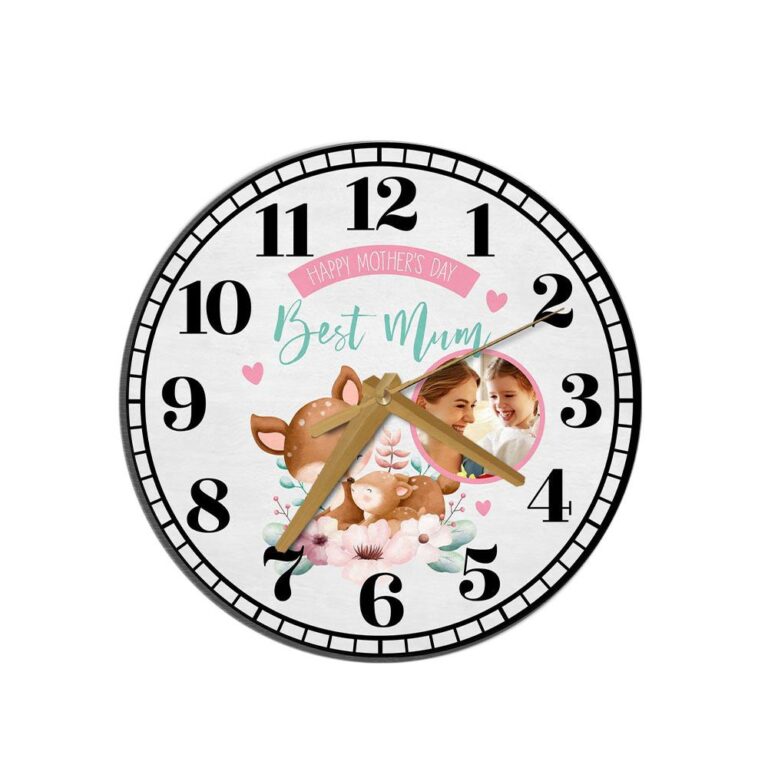 Best Mum Mother's Day Gift Deer Photo Grey Personalised Wooden Clock ...