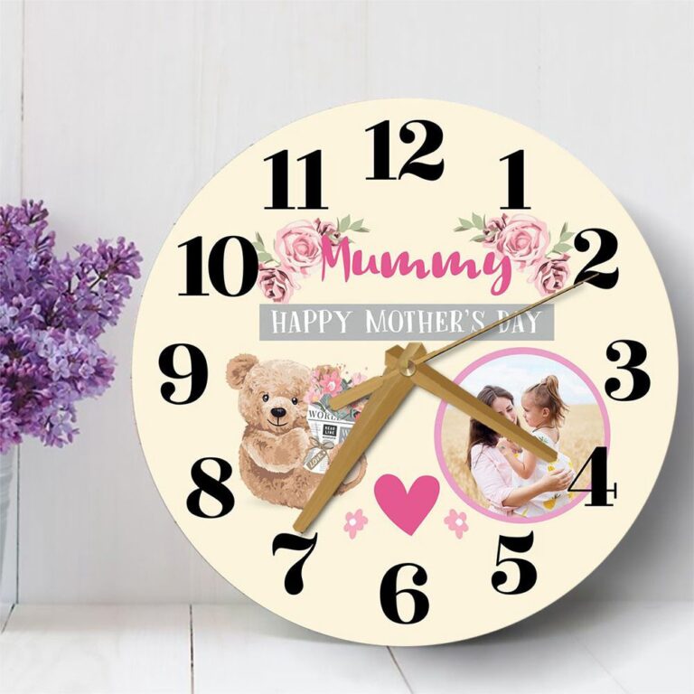 Mummy Mother's Day Gift Bear Photo Yellow Personalised Wooden Clock ...